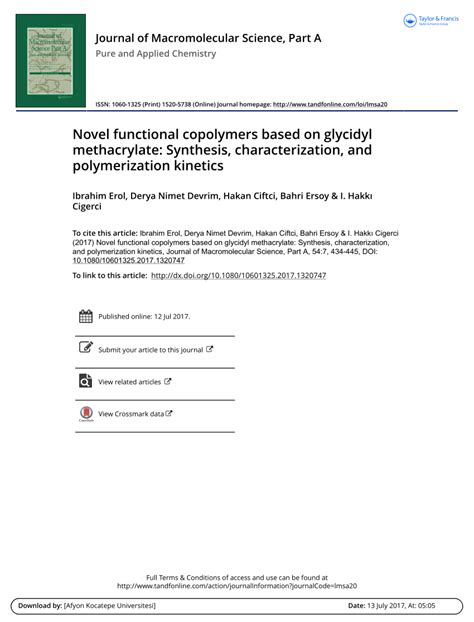 Pdf Novel Functional Copolymers Based On Glycidyl Methacrylate Synthesis Characterization