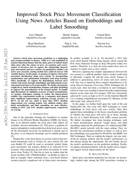 Pdf Improved Stock Price Movement Classification Using News Articles Based On Embeddings And