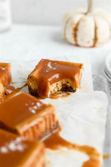 Salted Caramel Pumpkin Cheesecake Bars Broma Bakery