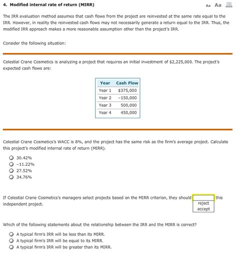 Solved Modified Internal Rate Of Return MIRR Aa Aa The Chegg Com