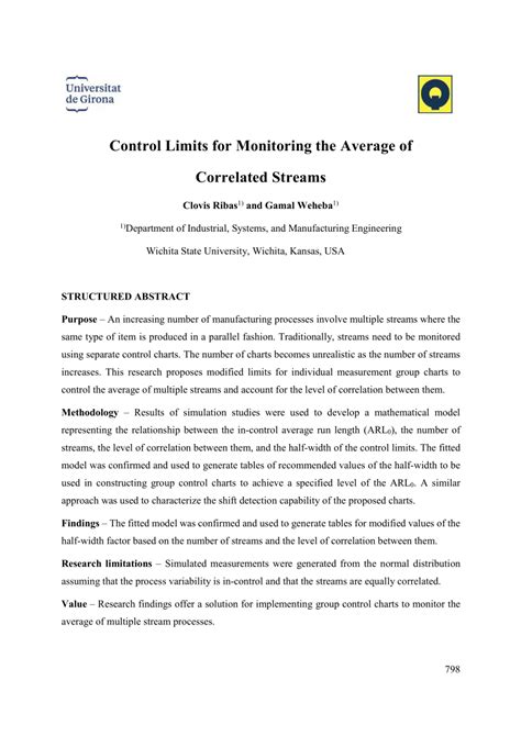 Pdf Control Limits For Monitoring The Average Of Correlated Streams