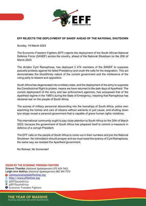 Economic Freedom Fighters On Twitter Eff Rejects The Deployment Of