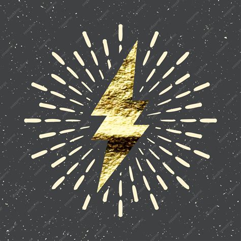 Premium Vector Vintage Golden Lightning Bolt And Sun Rays Gold Foil Texture Lightning With
