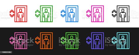 Définir La Ligne Icône Lift Isolée Sur Fond Noir Et Blanc Symbole