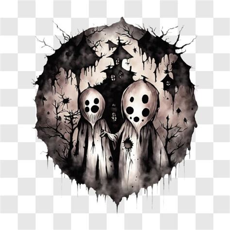 Download Two Ghosts Holding Hands In A Black And White Circle Pngs