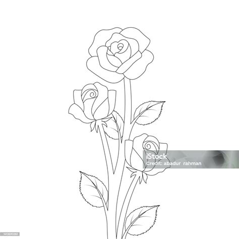 아이 교육 인쇄 요소 디자인을위한 장미 꽃 색칠 공부 페이지 템플릿 검은색에 대한 스톡 벡터 아트 및 기타 이미지 검은색