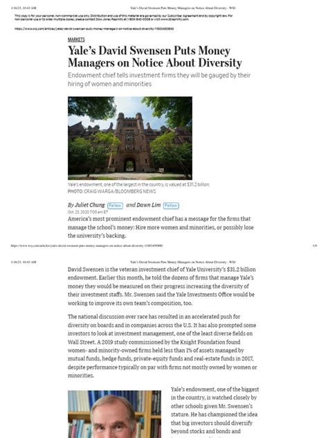 Yales David Swensen Puts Money Managers On Notice About Diversity