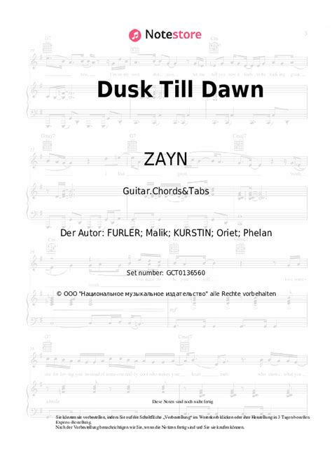 Dusk Till Dawn ZAYN Sia Chords Akkorde Gitarre Note Store De