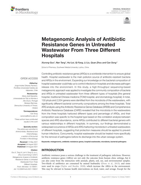 Pdf Metagenomic Analysis Of Antibiotic Resistance Genes In Untreated