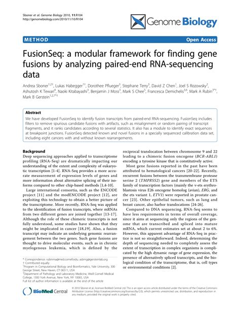 Pdf Fusionseq A Modular Framework For Finding Gene Fusions By Analyzing Paired End Rna