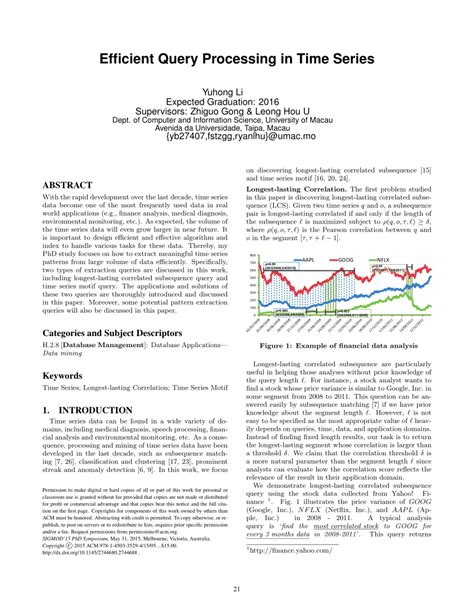Pdf Efficient Query Processing In Time Series