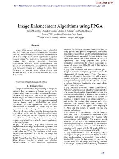 Image Enhancement Algorithms Using Fpga International Journal