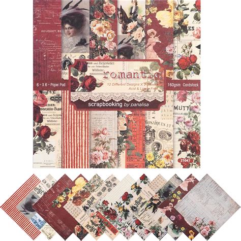 Buy ZIIVARD 24 Sheets 6x6 Vintage Scrapbook Paper Red Romantic Theme