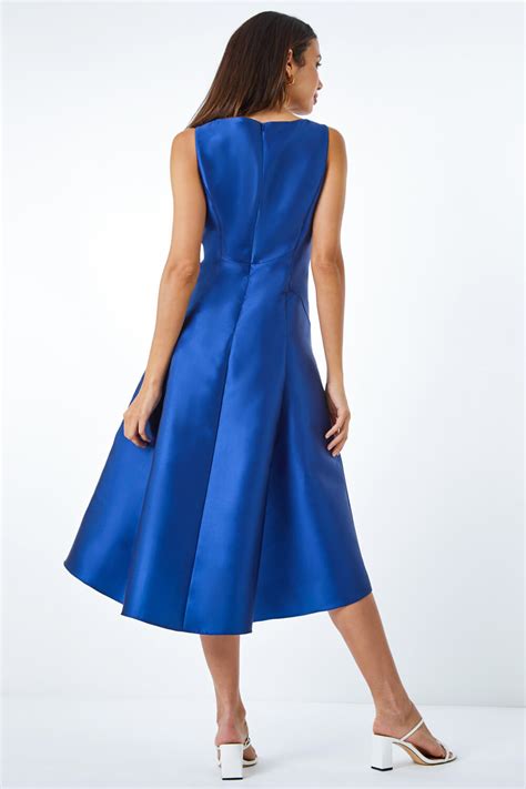 Floral Print Fit And Flare Midi Dress In Royal Blue Roman Originals Uk