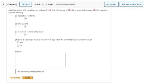 Solved AC Generator With An Output Rms Voltage Of V At Chegg Com