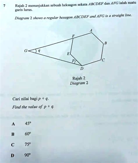 SOLVED Rajah 2 Menunjukkan Sebuah Heksagon Sekata ABCDEF Dan AFG Ialah