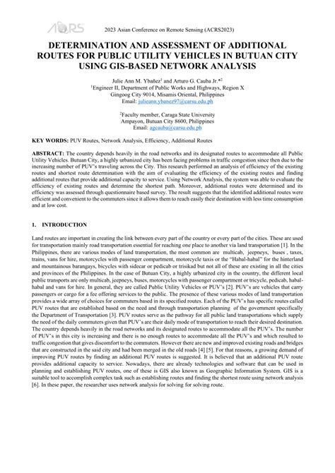 Pdf Determination And Assessment Of Additional Routes For Public Utility Vehicles In Butuan