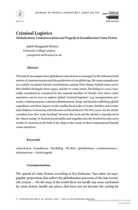 Pdf Criminal Logistics Globalization Containerization And Tragedy In Scandinavian Crime Fiction