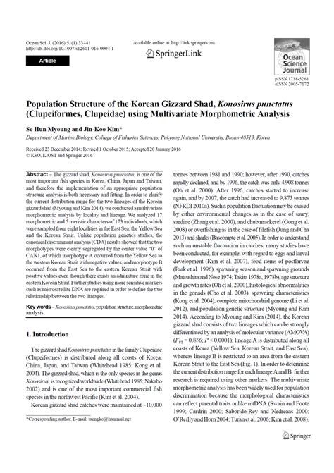 Pdf Population Structure Of The Korean Gizzard Shad Konosirus