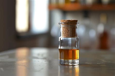A Small Glass Vial Filled With Pure Vanilla Extract Sealed With A Cork
