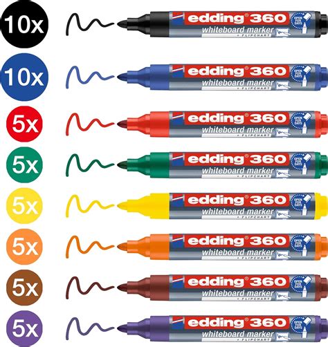 Edding 360 Whiteboard Marker Multi Coloured 50 Whiteboard Pens Round Tip 1 5 3 Mm