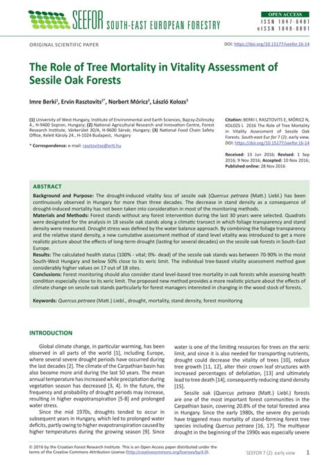 Pdf The Role Of Tree Mortality In Vitality Assessment Of Sessile Oak