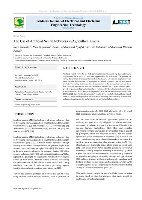 PDF The Use Of Artificial Neural Networks In Agricultural Plants