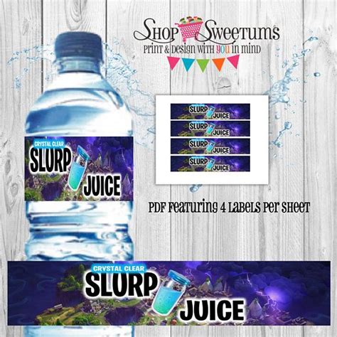 Digital Fortnite Slurp Juice Water Bottle Labels Juice Label Large
