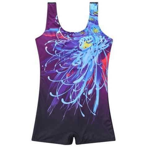 IEFIEL Maillot de Bain 1 Pièce Femme sans Manches Imprimé Combishort