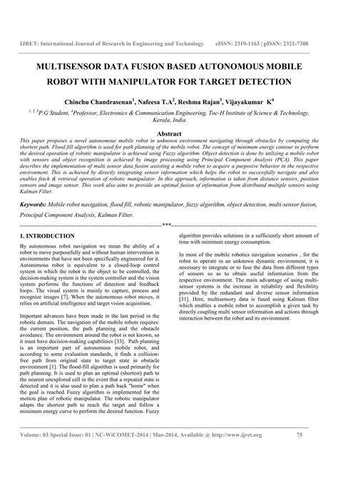 Multisensor Data Fusion Based Autonomous Mobile Pdf Robotics
