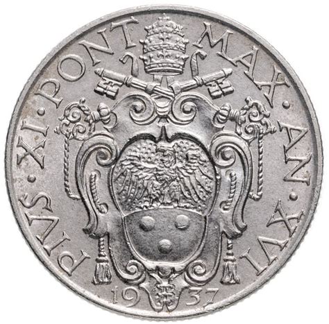 Монета Ватикан 1 лира 1930-1941, случайный год стоимостью 490 руб.
