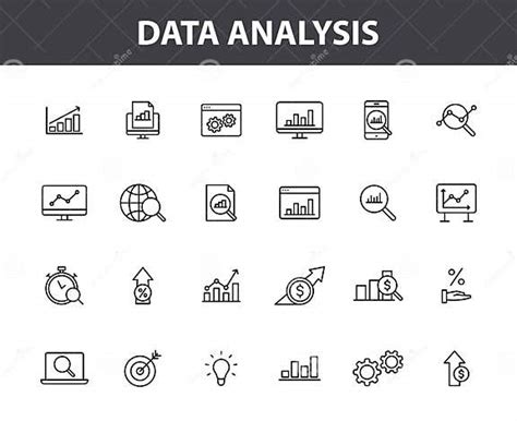 set of 24 data analysis web icons in line style graphs analysis big