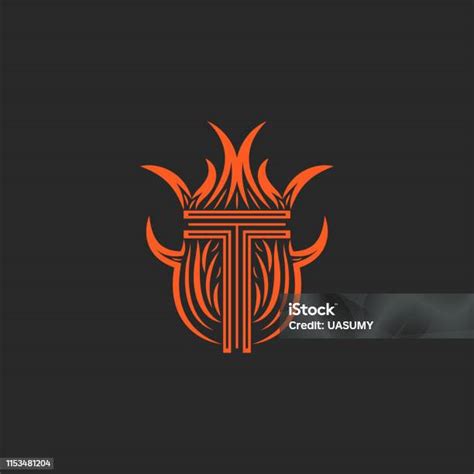 화 염의 모노 그램 문자 T 로고 명함을 위한 팔의 전 령 코트 0명에 대한 스톡 벡터 아트 및 기타 이미지 0명 검은색 대문자 Istock