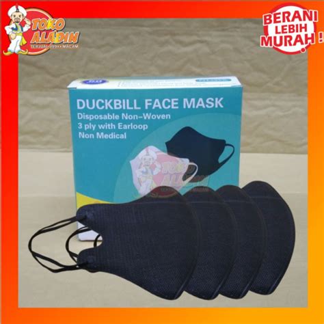 Jual Masker Duckbill Hitam Dewasa Isi 50 Pcs 3 Ply Tanpa Box