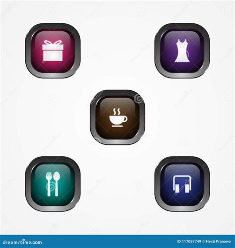 Set Design Vector Square Button With Icon For Web Stock Vector Illustration Of Plastic Glass