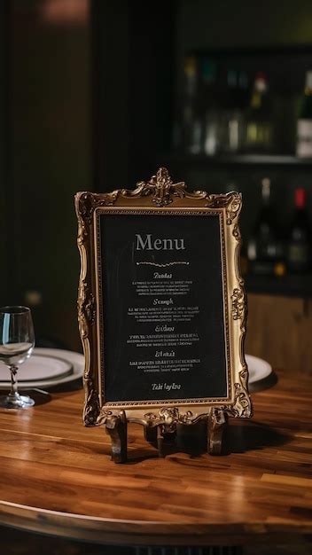 Premium Photo Menu Frame Standing On Wood Table Premium Photo Menu Frame Standing On Wood Table