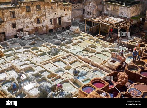 Fez Chouwara Leather Tannery In Fez Medina Morocco Africa Stock