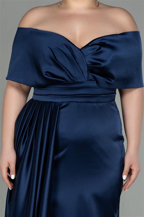 Long Black Satin Plus Size Evening Dress Abu2873