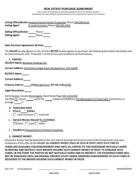 Simple Real Estate Purchase Agreement Templates Free