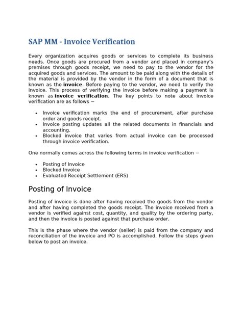 Sap Mm Invoice Verification Pdf Invoice Receipt