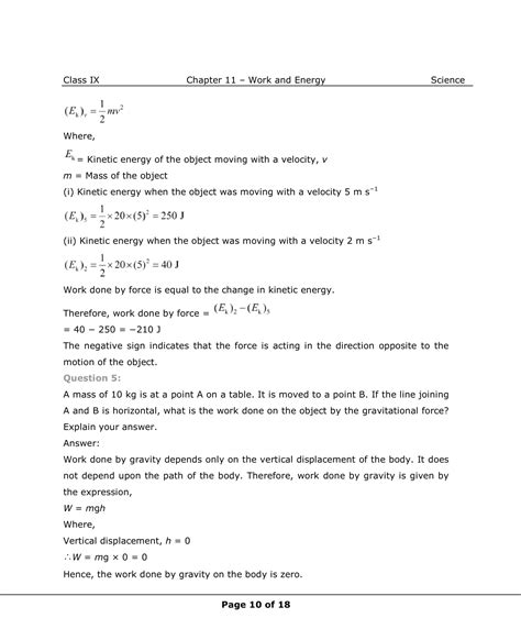 Class 9th Science Work And Energy Ncert Solution Cbse 2023