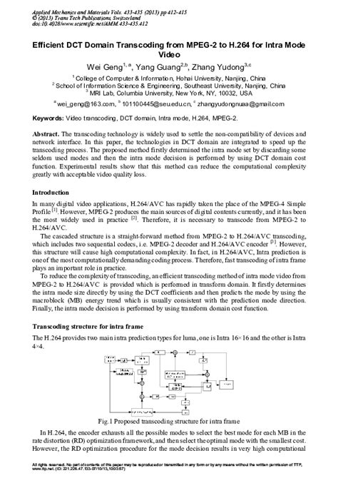 Pdf Efficient Dct Domain Transcoding From Mpeg 2 To H 264 For Intra