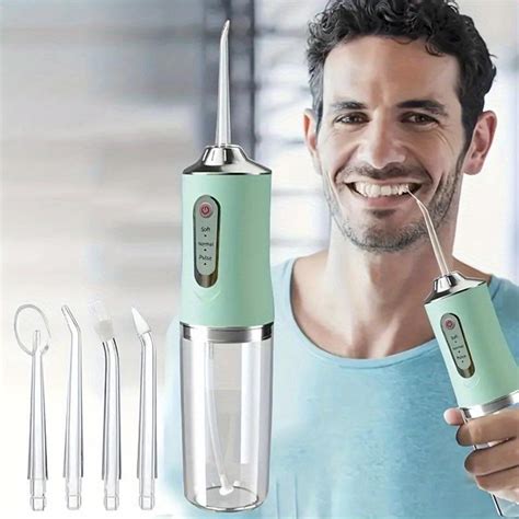 Rechargeable Electric Teeth Irrigator With 4 Green Heads Portable Oral