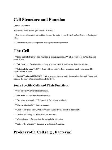 Cell Structure And Function Lecture Notes Pdf Cell Biology Endoplasmic Reticulum