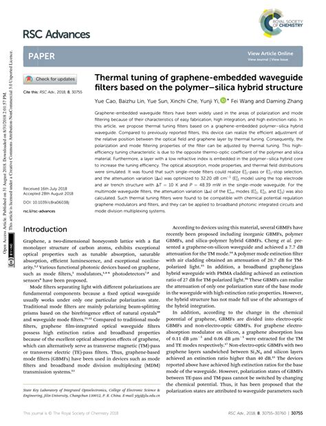pdf thermal tuning of graphene embedded waveguide filters based on