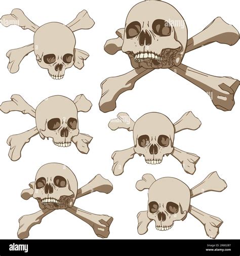 Set Of Five Drawings Of Human Skull With Crossbones Vector