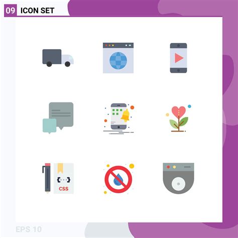 Mobile Interface Flat Color Set Of 9 Pictograms Of Gratitude Notification Mobile Mobile