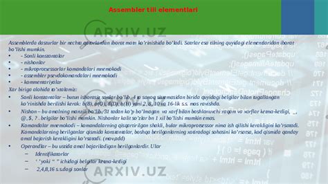 assembler dasturlash tili asoslari informatika va at slaydlar