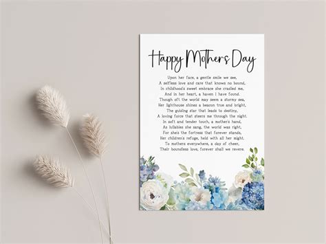 Mothers Day Poem Card Printable Mothers Day Floral Card Pdf Card For