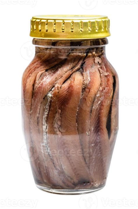 Frasco Cerrado De Filetes De Anchoa Enlatados Aislados 11372675 Foto De